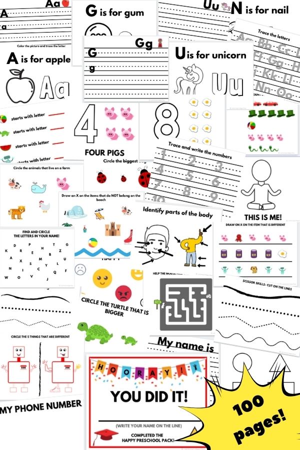 Happy Preschool Worksheet Pack 100 pages! – Living In Happy Place Shop